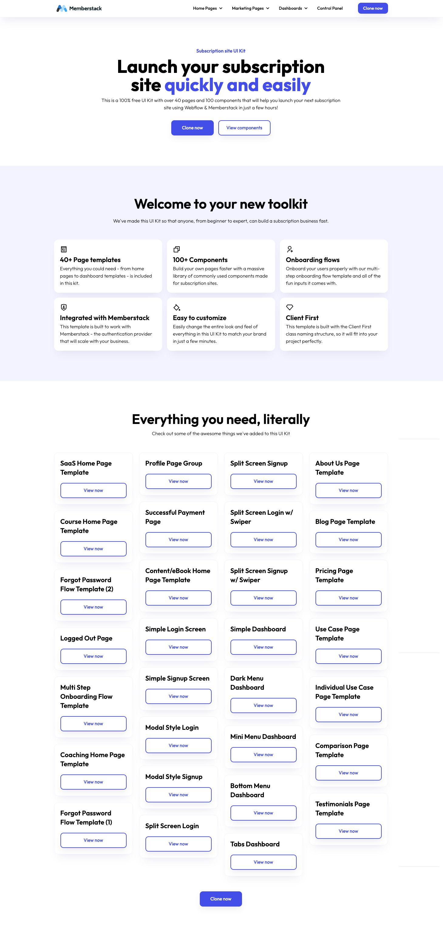 Subscription Site UI Kit | Webflow Template